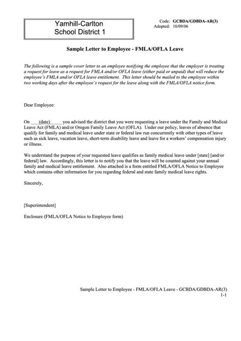 Sample Letter To Employee Fmlaofla Leave Template Printable Pdf Download