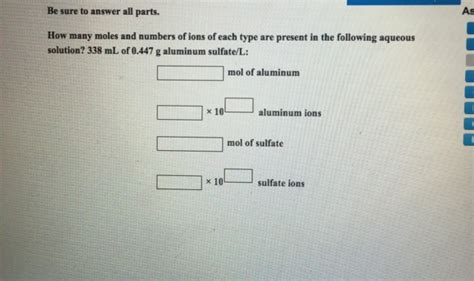 Solved How Many Moles And Numbers Of Ions Of Each Type Are Chegg