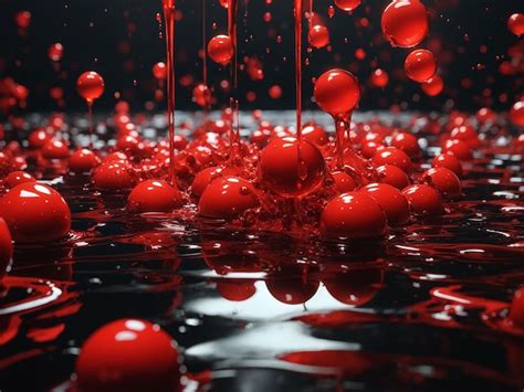 Premium Photo A Bunch Of Red Balls Floating On Top Of A Black Surface
