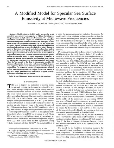 pdf a modified model for specular sea surface emissivity at microwave