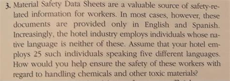 Solved Material Safety Data Sheets Are A Valuable Source Chegg Com