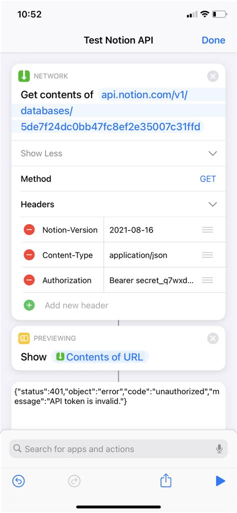 Notion Api Not Accepting Token In Get Contents Of Url Headers Rshortcuts