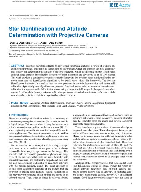Pdf Star Identification And Attitude Determination With Projective Cameras