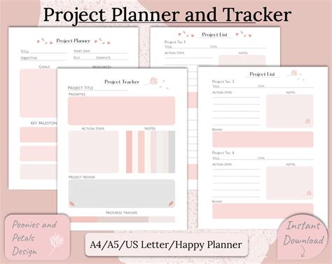 Project Planner Printable Project List Pink Project To Do List Project Timeline Tracker Task