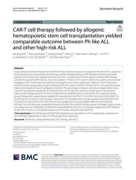 Pdf Car T Cell Therapy Followed By Allogenic Hematopoietic Stem Cell