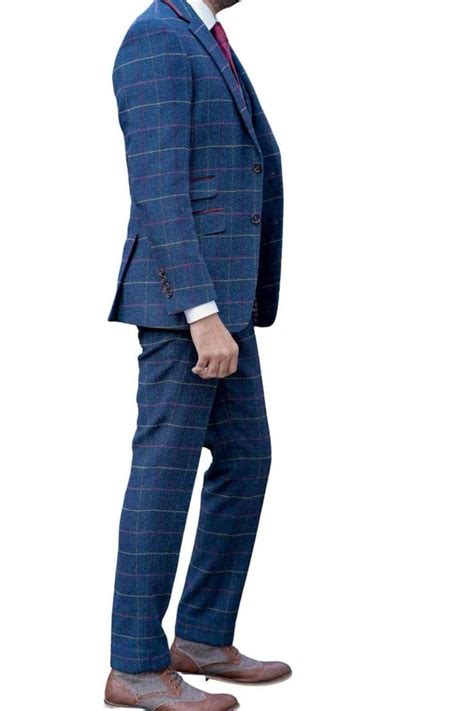 Skopes Doyle Navy Check Tweed Wool Blend 3 Piece Suit 3 Piece Suits