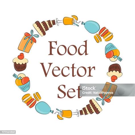 둥근 프레임 이나 테두리는 음료 패스트리 과자 휴일을위한 선물로 구성 흰색 배경에 고립 벡터 그림입니다 0명에 대한 스톡 벡터 아트 및 기타 이미지 Istock