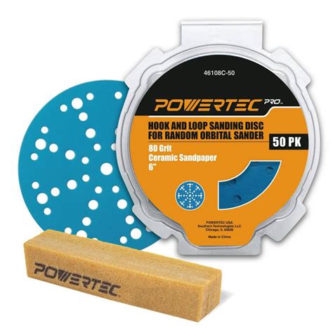 ‎powertec 6 In 80 Grit Ceramic Hook And Loop Backing Sanding Disc 50pk For Orbital Sanders