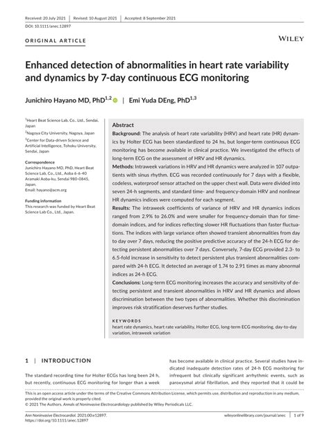 Pdf Enhanced Detection Of Abnormalities In Heart Rate Variability And Dynamics By 7‐day