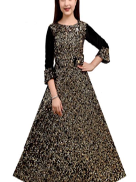 Buy Baesd Girls Self Design Round Neck Applique Flared Velvet Maxi