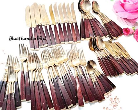 Vintage Brass Flatware Mid Century Modern Flatware Brass And Wood