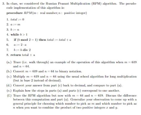 solved 5 3 in class we considered the russian peasant