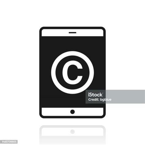 Tablet Pc Avec Symbole De Copyright Icône Avec Reflet Sur Fond Blanc