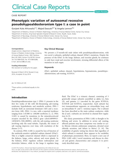 Pdf Phenotypic Variation Of Autosomal Recessive Pseudohypoaldosteronism Type I A Case In Point