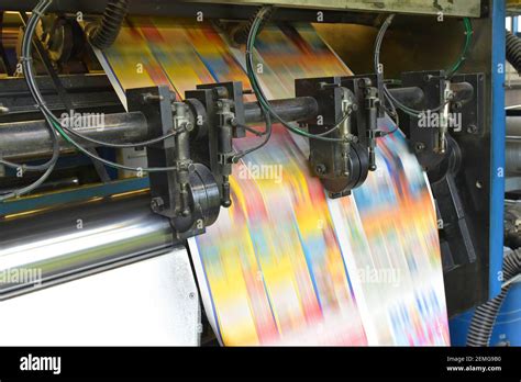 Roll Offset Print Machine In A Large Print Shop For Production Of Newspapers Magazines Stock