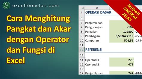 Rumus Untuk Menghitung Pangkat Dan Akar Di Excel Kursus Excel Online