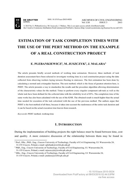 Estimation Of Task Completion Times With The Use O Pdf Normal