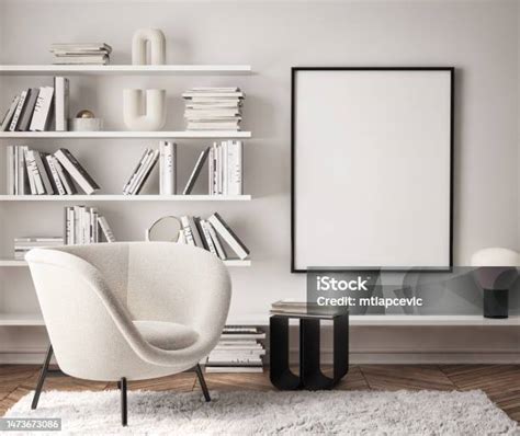 거실 벽에 있는 모형 포스터 프레임 현대적인 디자인의 고급스러운 아파트 배경 현대적인 인테리어 디자인 3d 렌더링 3d 그림