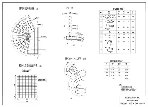 上游圆弧翼墙01钢筋图 内蒙古河套灌区渠道衬砌和渠系建筑设计图集 图片