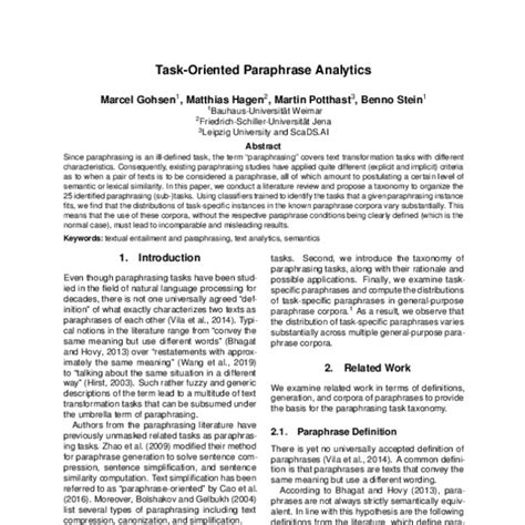 Task Oriented Paraphrase Analytics Acl Anthology