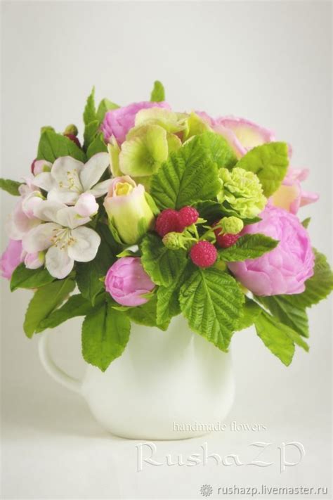 Интерьерные композиции ручной работы Букет из полимерной глины Малиновый щербет Руша