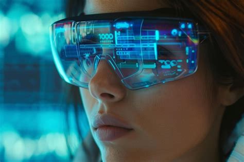 Premium Photo A Woman Wearing Smart Glasses With Augmented Reali