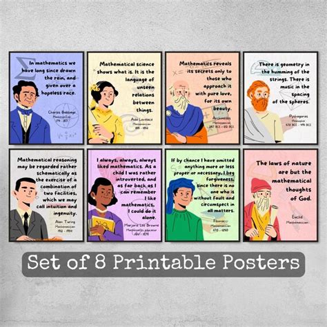Set Of 8 Famous Mathematicians Quotes Posters Digital Etsy
