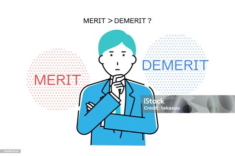 Illustration Of Businessman Thinking About Merit And Demerit Stock