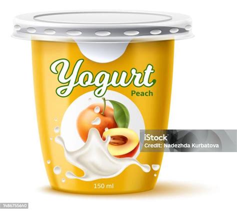 요구르트 패키지 디자인 유제품 육즙이 많은 복숭아 과일 맛 발효유 식품을위한 밀폐 된 항아리 천연 살구 맛 크림 디저트 용기 모형입니다 벡터 플라스틱 3d 패키징 3차원