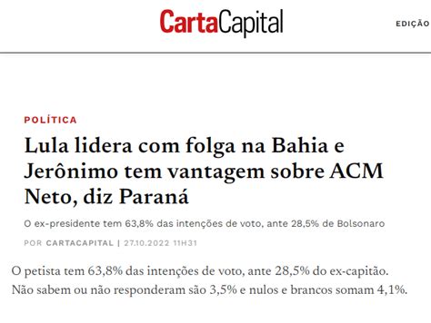 Carta Capital cita pesquisa realizada pela Paraná Pesquisas Paraná