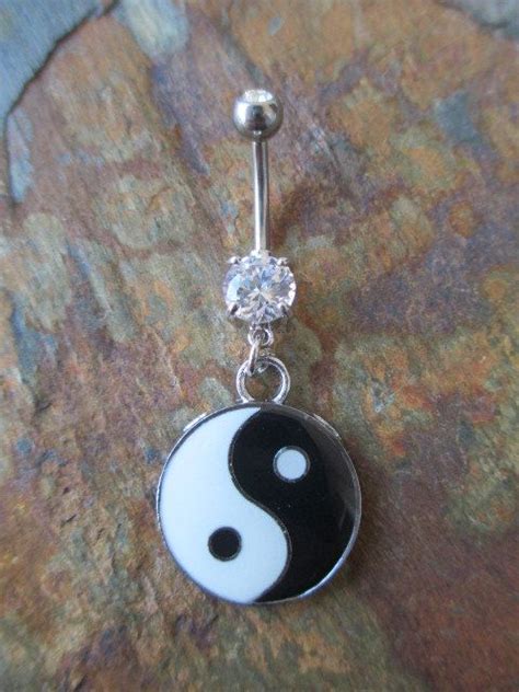 Silver Black And White Enameled Yin Yang By Bohemianbodyjewellry Belly