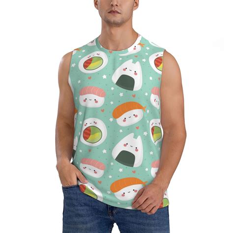 Easygdp Kawaii Sushi Men S Breathable Tank Tops Sleeveless Sporty T Shirts For Basketball