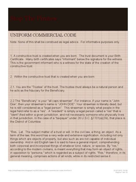Uniform Commercial Code Information Sheet