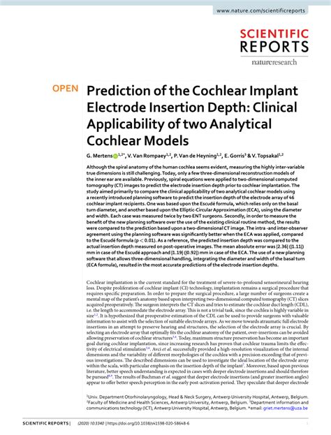 Pdf Prediction Of The Cochlear Implant Electrode Insertion Depth
