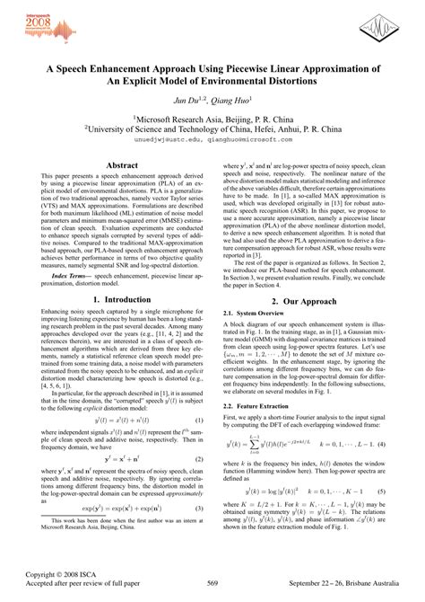 Pdf A Speech Enhancement Approach Using Piecewise Linear