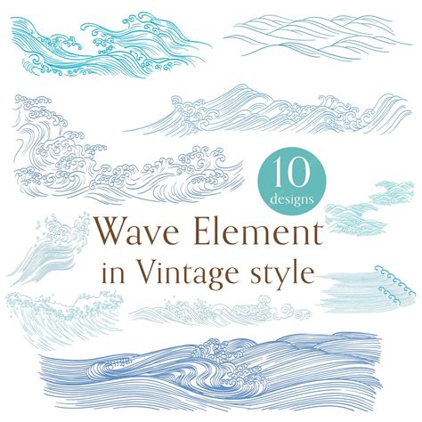 Premium Vector Set Of Blue Hand Drawn Wave Elements Vector Natural Art Background With