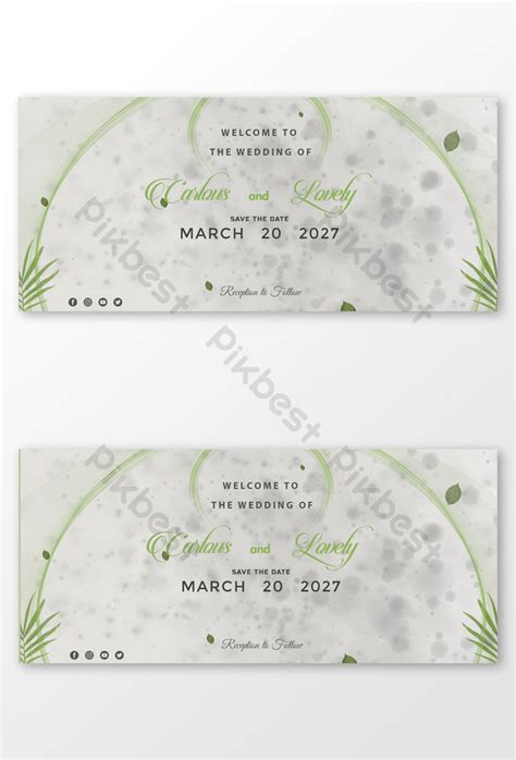 Psd Green Line Wedding Invitation Horizontal Card Template Psd Free