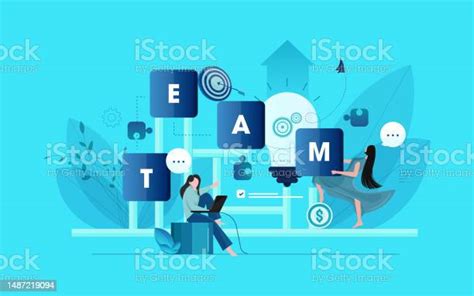 비즈니스 팀은 퍼즐을 연결하고 만화는 퍼즐 조각을 함께 연결하는 행복한 젊은 캐릭터 팀을 연결합니다 화살표에 대한 스톡 벡터 아트 및 기타 이미지 Istock