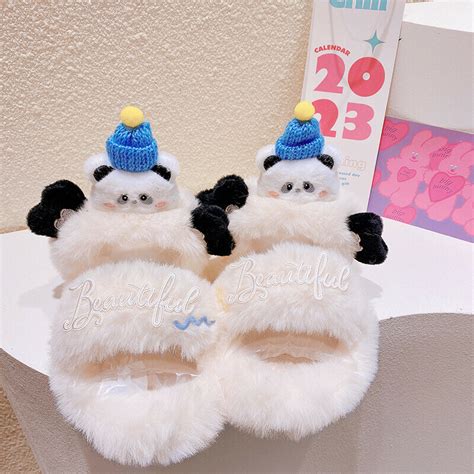 Pink Fashion Panda Slippers: Handmade Fuzzy Sandals with Cute Panda Design