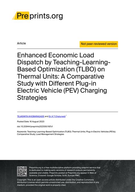 Pdf Enhanced Economic Load Dispatch By Teaching Learning Based