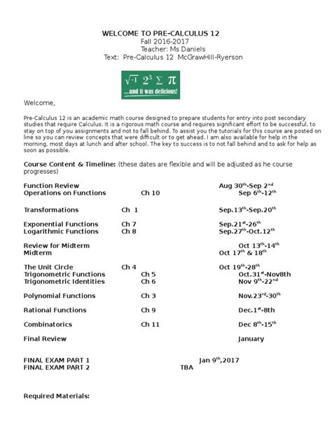 Pre Calc 12 2016 Pdf Trigonometric Functions Mathematical Relations