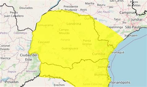 Inmet emite alerta amarelo para risco de chuvas intensas em todo o Paraná