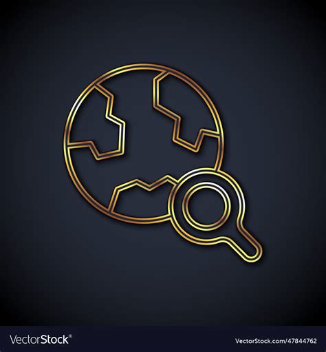 Gold Line Magnifying Glass With Globe Icon Vector Image