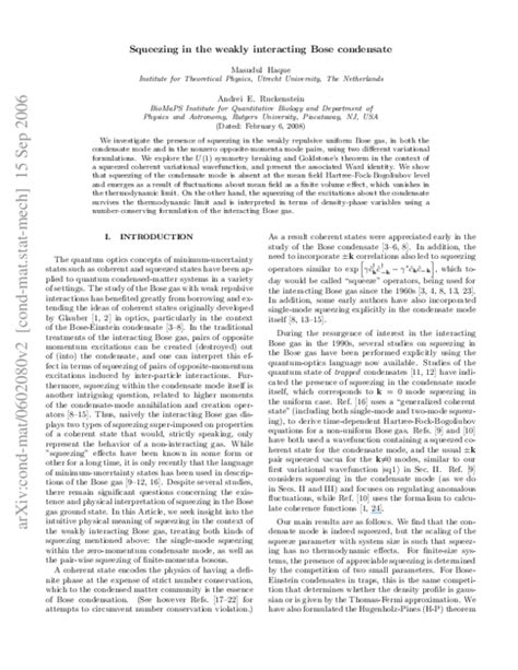Pdf Squeezing In Uniform Bose Einstein Condensates