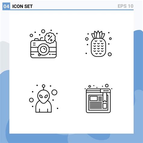 Modern Set Of 4 Filledline Flat Colors And Symbols Such As Camera