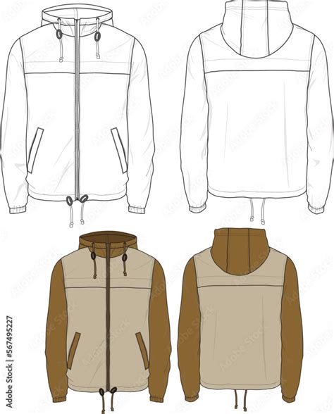 Windbreaker Light Weight Hiking Jacket Flat Sketch Template Technical