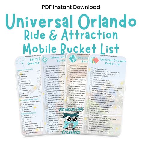 Universal Orlando Mobile Checklist Rides Attractions Updated Etsy