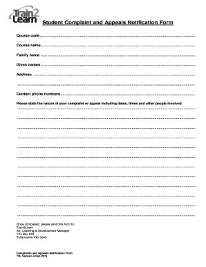 Fillable Online Student Complaint And Appeals Notification Form Fax