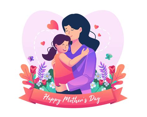 Mother And Her Cute Daughter Are Hugging With A Lot Of Love Happy
