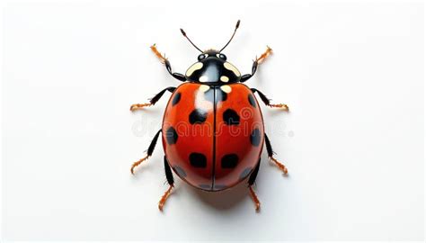 Top View Ladybug With Red Shell And Black Spots On White Background